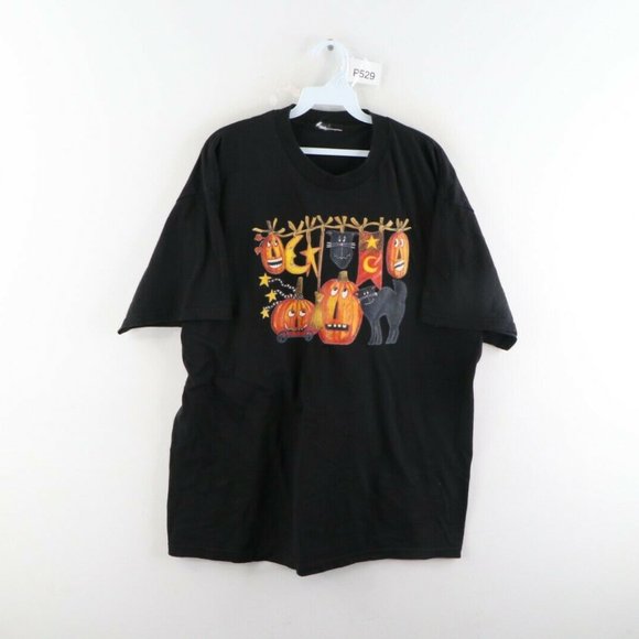 Vintage | Shirts | Vintage 9s Streetwear Halloween Pumpkin Cat Shirt ...